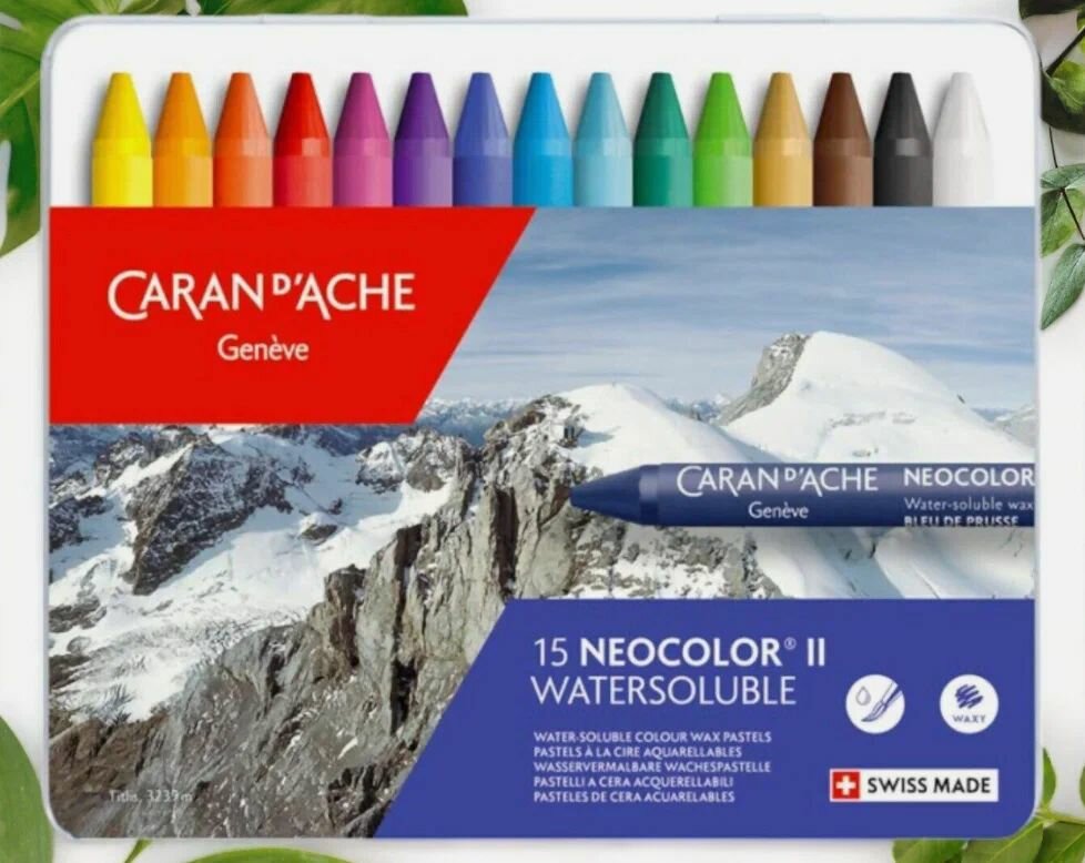 Мелки, акварельная пастель Caran D'Ache Neocolor II Aquarelle, 15 цветов