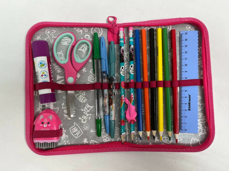 Пенал для девочки 212х135х26мм с канцтоварами