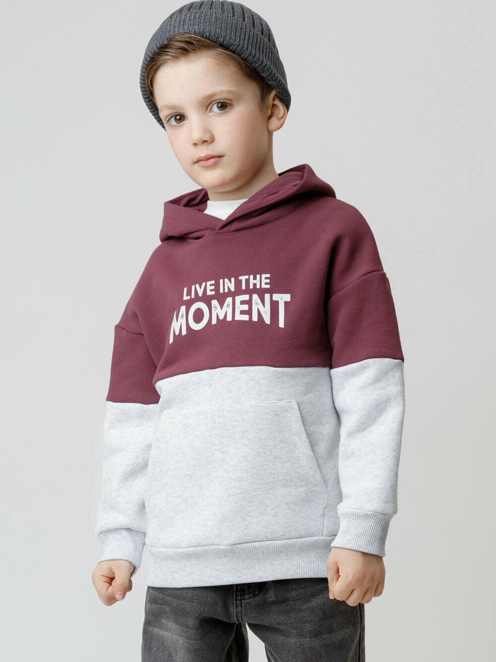 Худи КР 302214/коричневый,св.серый меланж к632