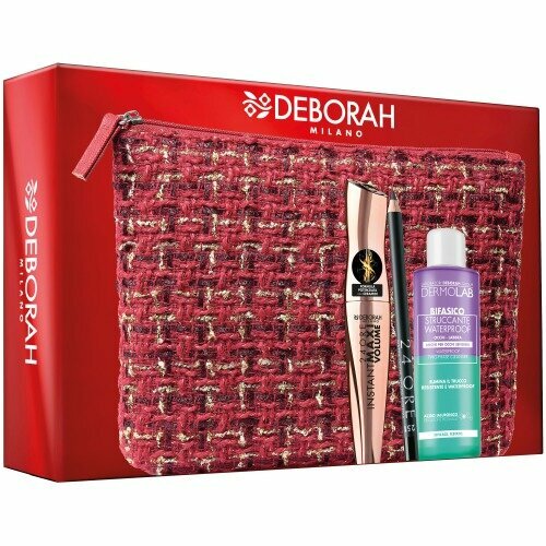 Набор DEBORAH в косметичке N.01: Тушь для ресниц с керамидами 24ORE, Карандаш для век 24ORE LONG LASTING, Средство для снятия макияжа TWO-PHASE CLEANSER