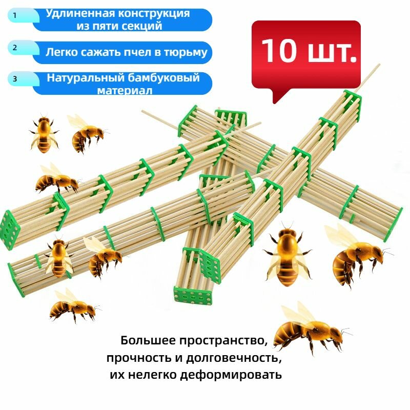 Многофункциональный улей для пчел с пятисекционным длинным бамбуковым королевским клеткой для транспортировки пчелиных маток.10 шт