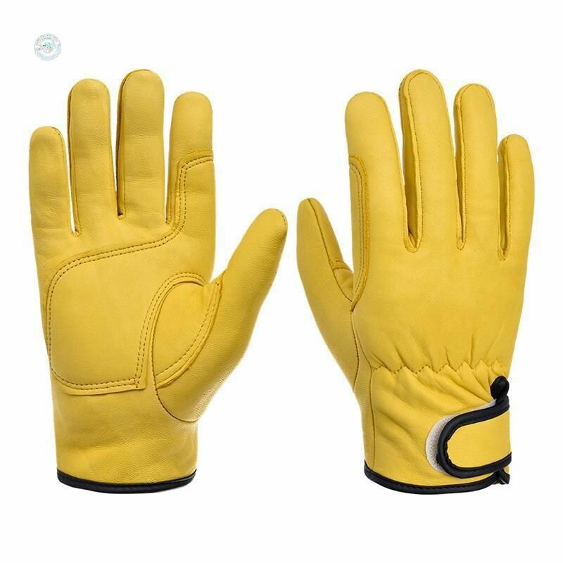 Защитные кожаные перчатки для строительства, сада и грузовых работ, натуральная воловья кожа, белые и жёлтые, размеры S-XL
