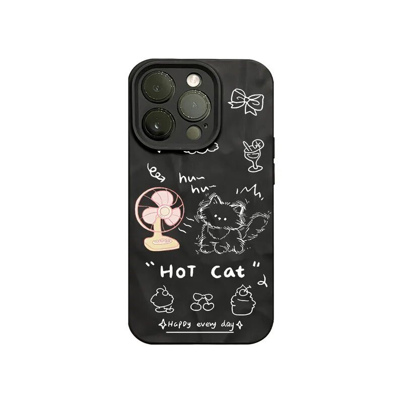 Чехол для телефона с вентилятором Gourde Funny Cute Case Cat Dog для Iphone 16 15 14 13 12 11 Pro Max IP 7 8 Plus Iphon X XS XR Xs Max T49YA3015-Black, for iPhone 16