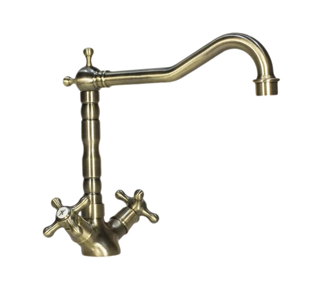 Смеситель для кухни Ulgran U-014 U-014 с поворотным изливом, бронзовый, глянцевый, вентильный, латунный