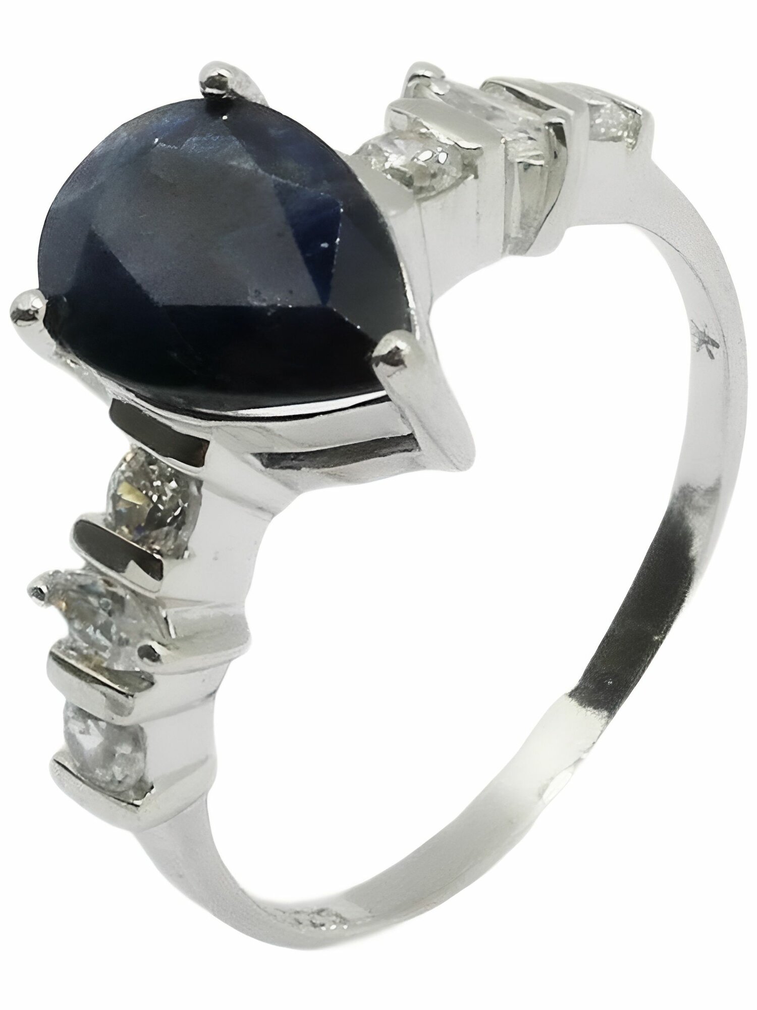 Кольцо тонкое, серебро, 925 проба, родирование, сапфир, фианит