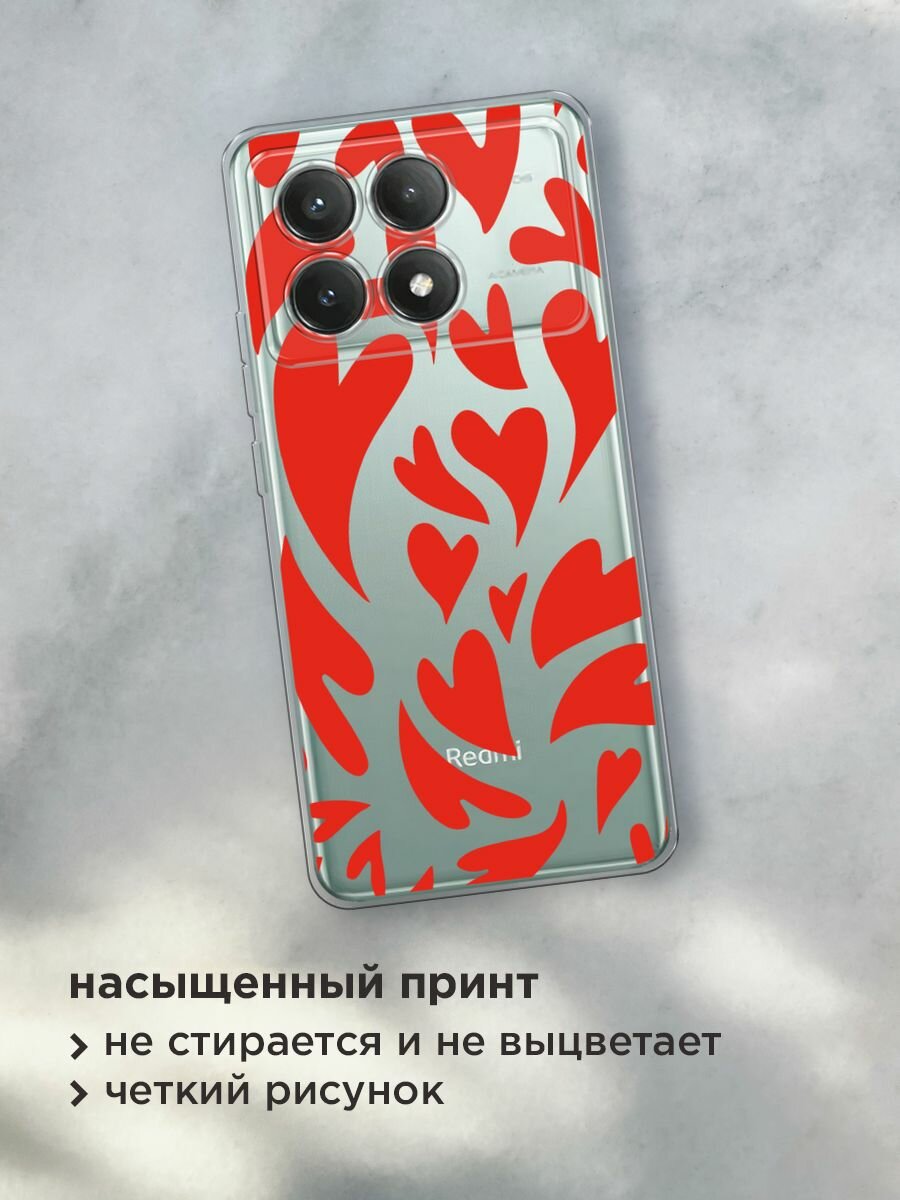 Чехол на Xiaomi Poco X6 PRO 5G / Поко X6 Про 5G с принтом "Crazy hearts 2 - 14 февраля", прозрачный — фото 1