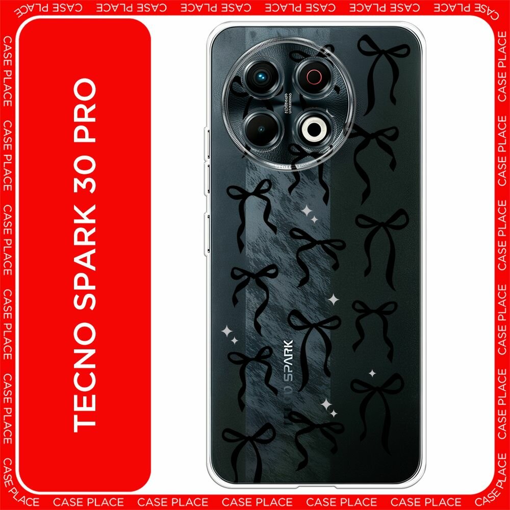 Чехол на Tecno Spark 30 Pro / Текно Спарк 30 Про с принтом "Black bows", прозрачный