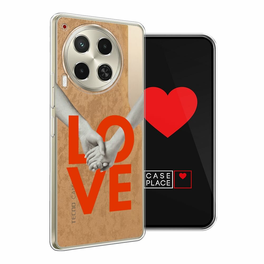 Чехол на Tecno Camon 30 4G / Текно Камон 30 4G с принтом "Love holding hands - 14 февраля", прозрачный — фото 1