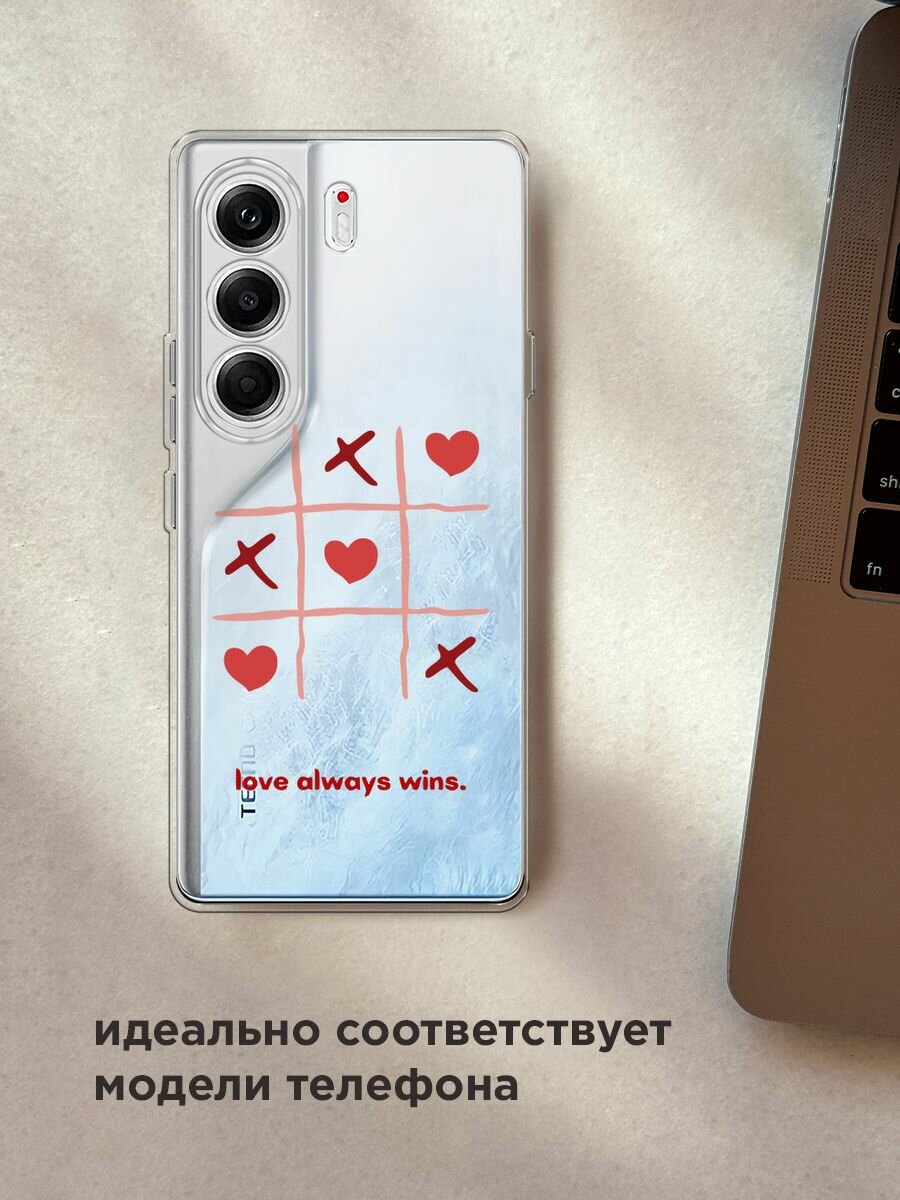 Чехол на Tecno Camon 40 Pro 5G / Текно Камон 40 Про 5G с принтом "love always wins - 14 февраля", прозрачный — фото 1