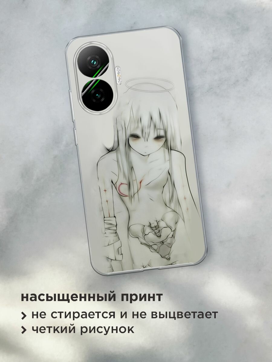 Чехол на Poco F7 / Поко F7 с принтом "Аниме рисунок чёрно-белый" — фото 1