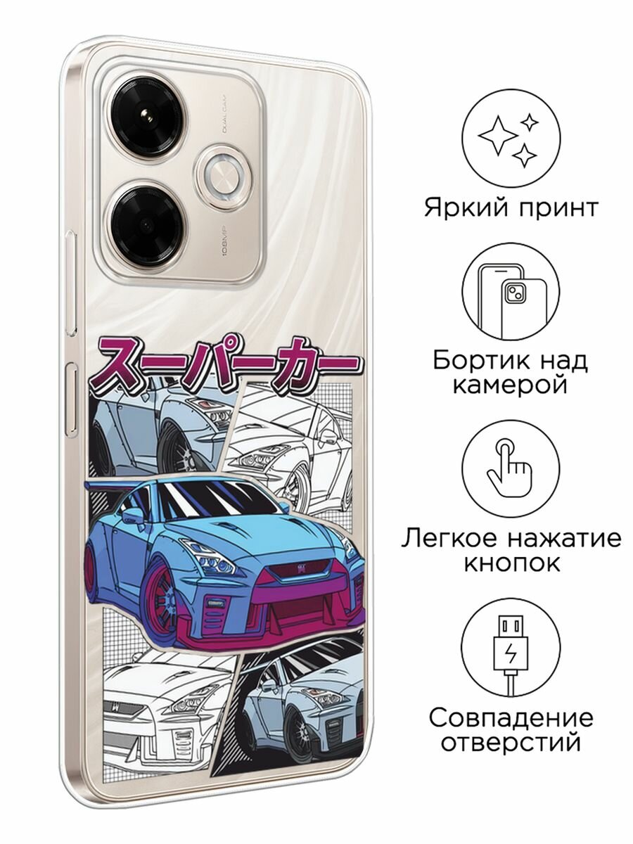 Чехол на Xiaomi Redmi 13X / Сяоми Редми 13X с принтом "JDM коллаж", прозрачный — фото 1