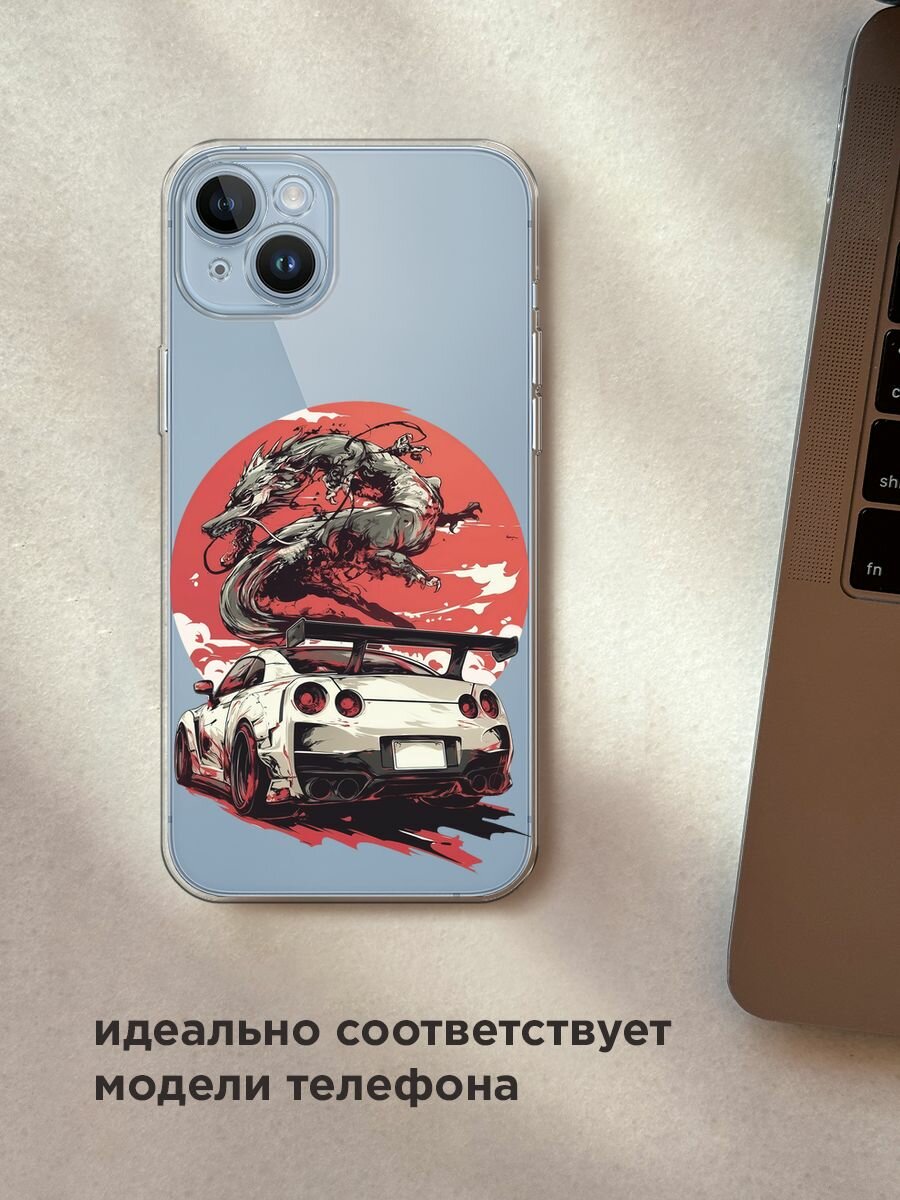 Чехол на Apple iPhone 14 / Айфон 14 с принтом "Car and dragon", прозрачный — фото 1
