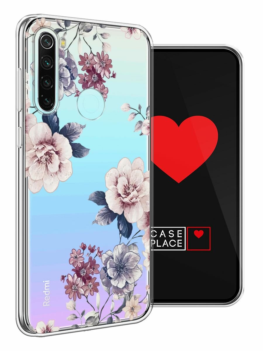 Чехол на Xiaomi Redmi Note 8 / Сяоми Редми Нот 8 с принтом "Нежные винтажные цветы", прозрачный — фото 1