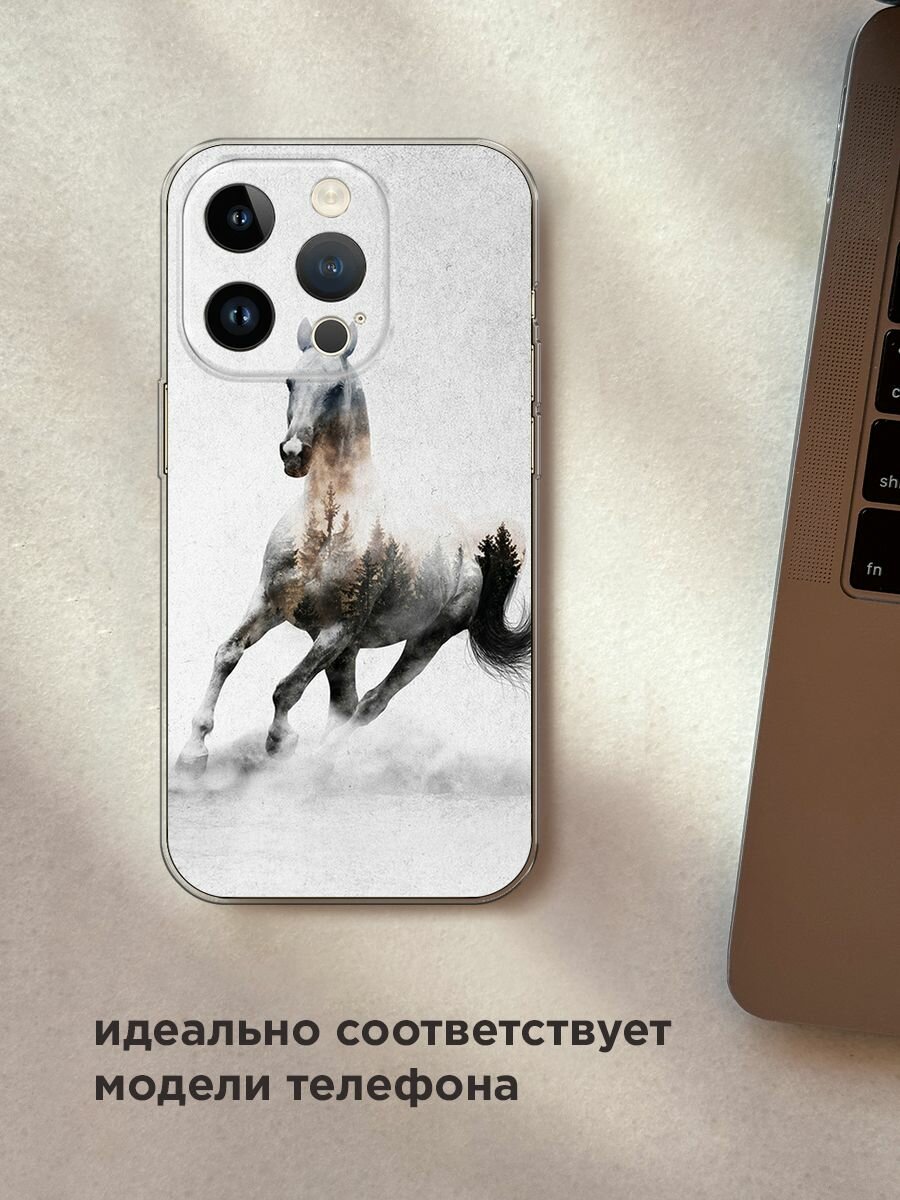Чехол на Apple iPhone 14 Pro / Айфон 14 Про с принтом "Лошадь лес" — фото 1