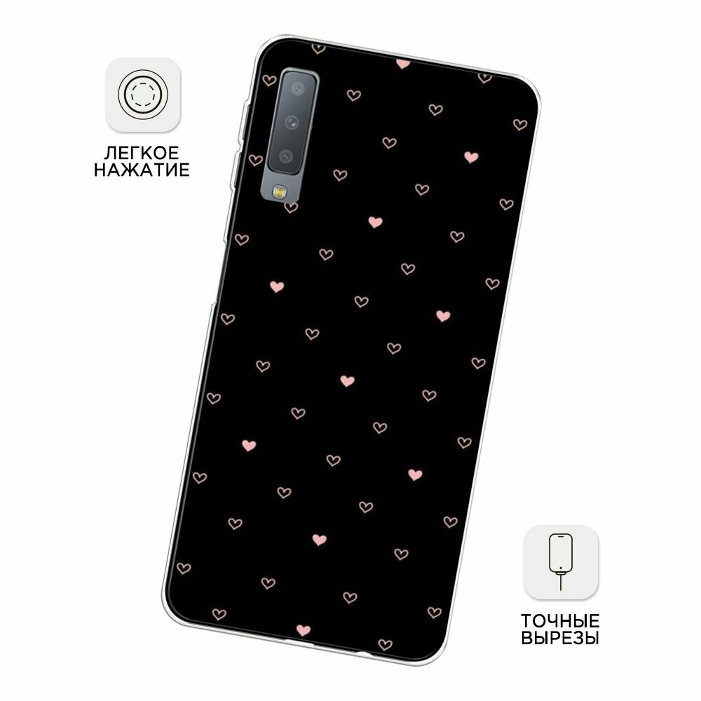 Чехол на Samsung Galaxy A7 2018 / Самсунг Галакси А7 2018 с принтом "Черный фон и сердечки" — фото 1