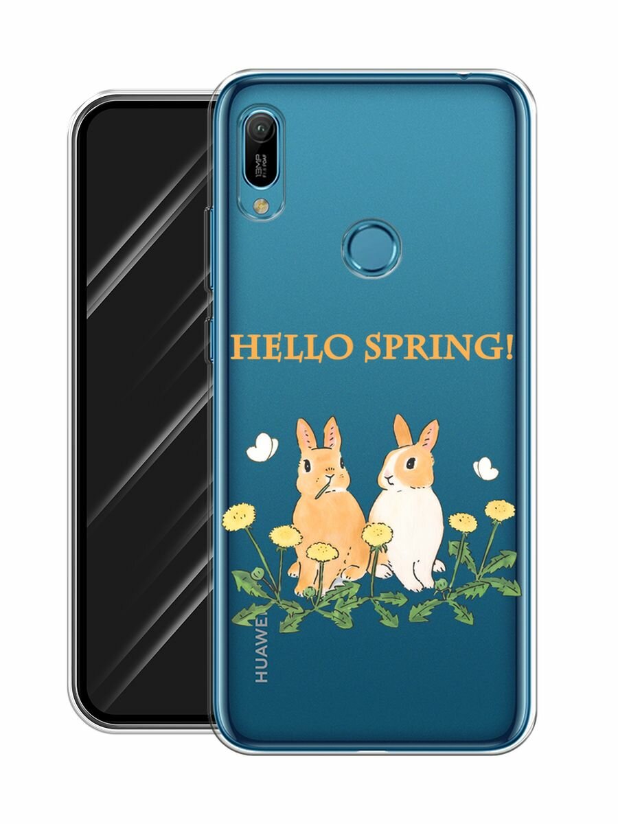 Чехол на Honor 8A/8A Pro/Huawei Y6s/Y6 2019 / Хонор 8А с принтом "Весенние кролики", прозрачный — фото 1