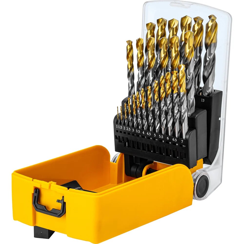 Denzel Набор сверл по металлу, 1-13 мм, Р6М5-TiN, Golden Tip, 25 шт 723009