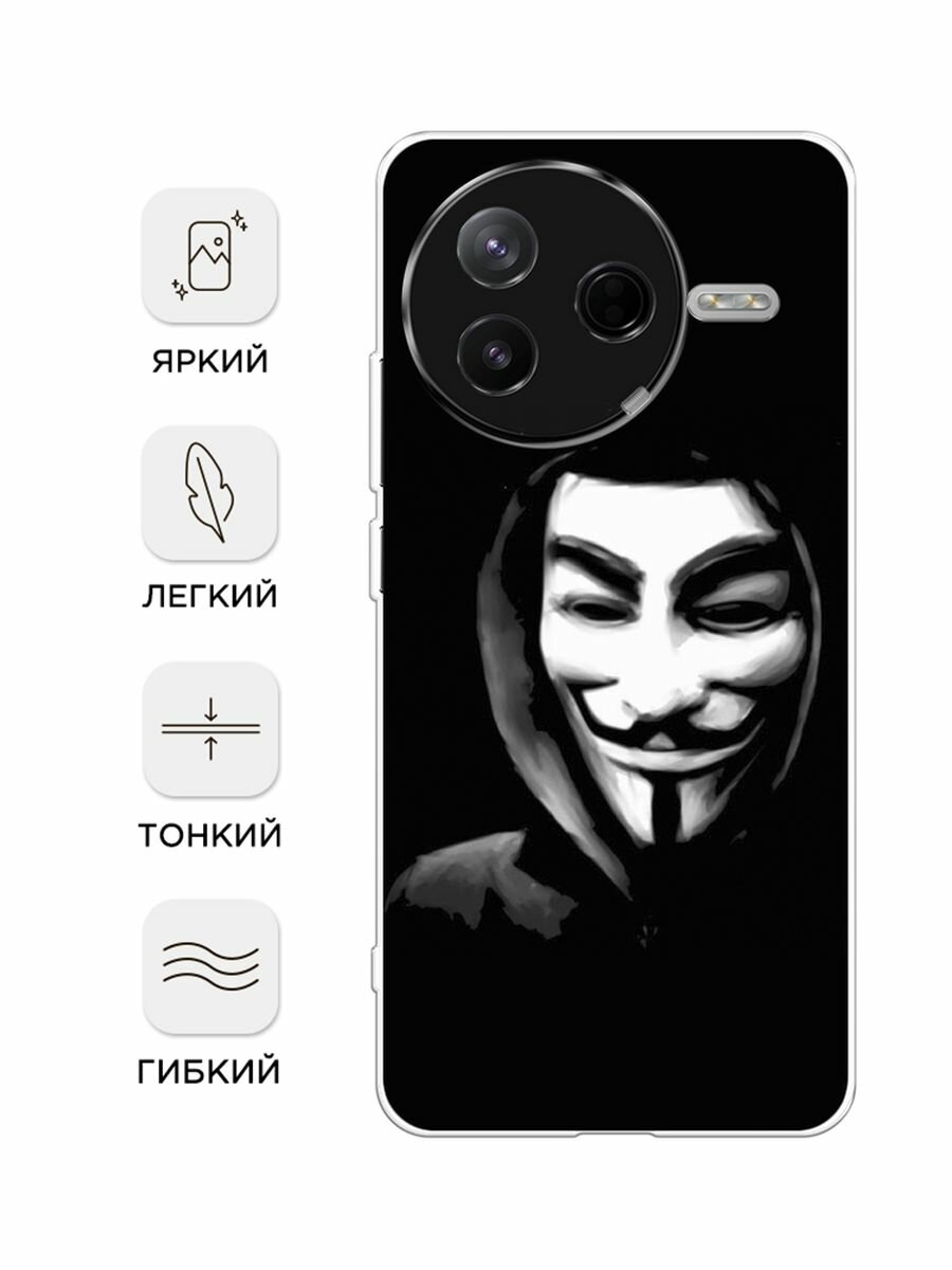 Силиконовый чехол на Poco F7 Pro / Поко F7 Про с принтом "Анонимус" — фото 1