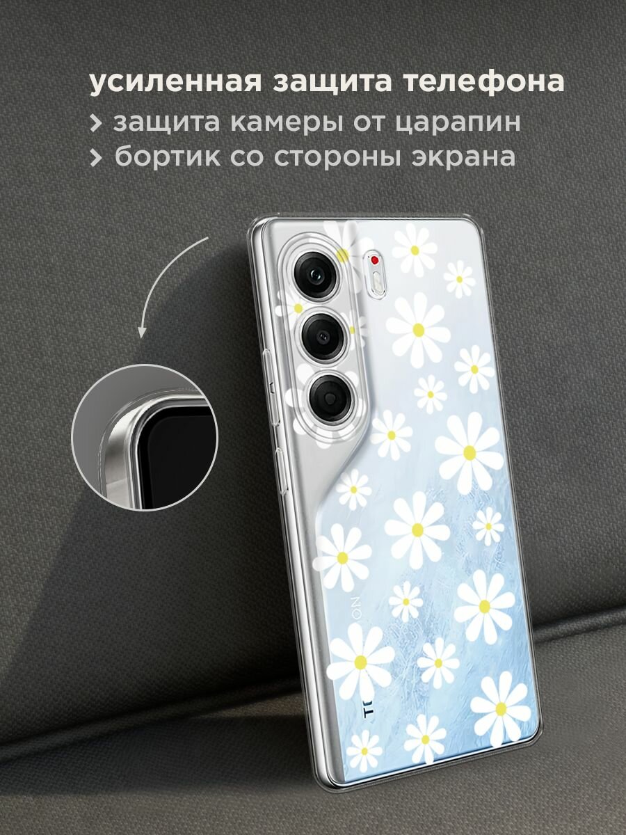 Чехол на Tecno Camon 40 Pro 5G / Текно Камон 40 Про 5G с принтом "Большие ромашки", прозрачный — фото 1