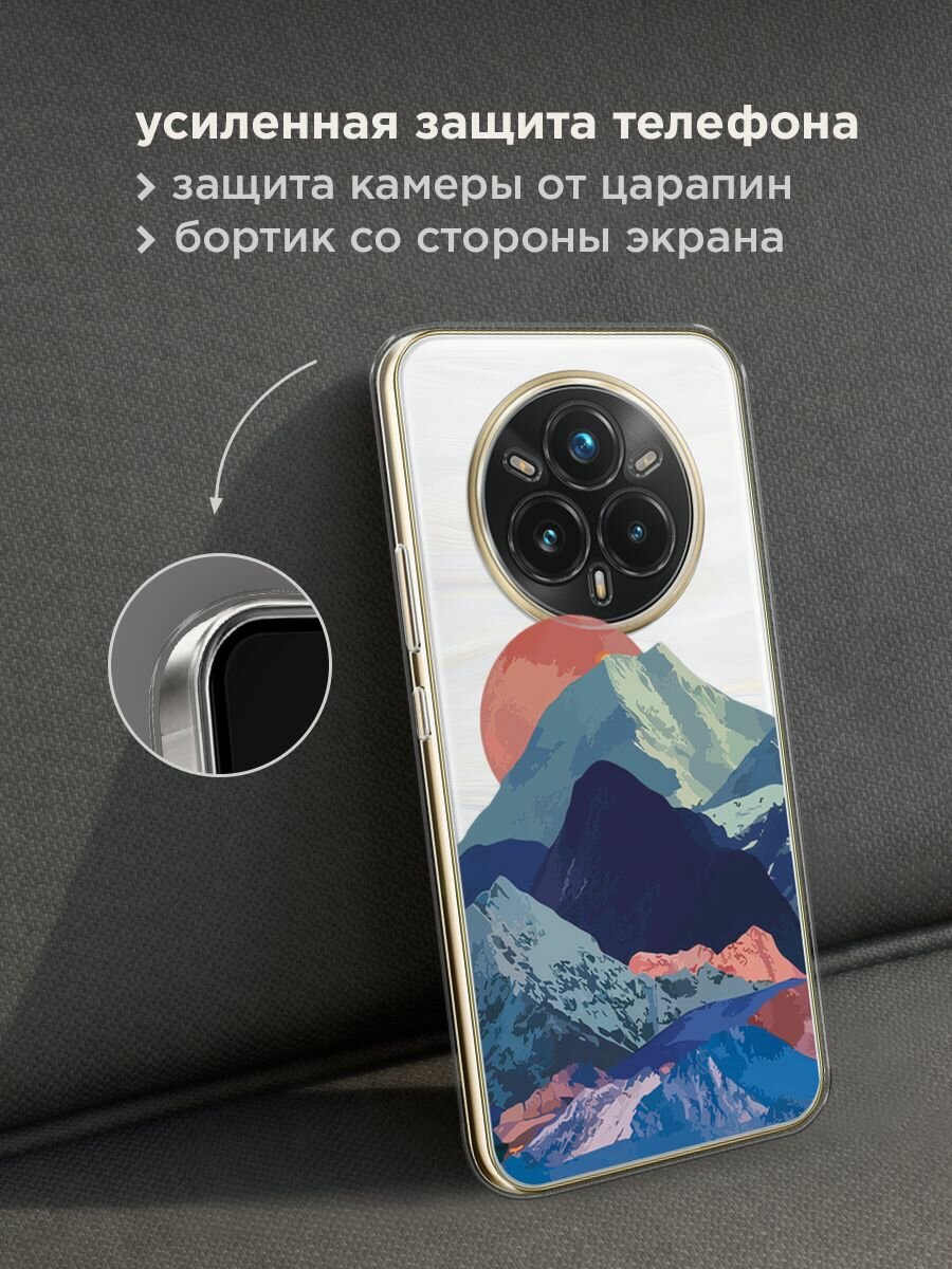 Чехол на Realme 14 Pro+ / Реалми 14 Про+ с принтом "Закат в снежных горах", прозрачный — фото 1