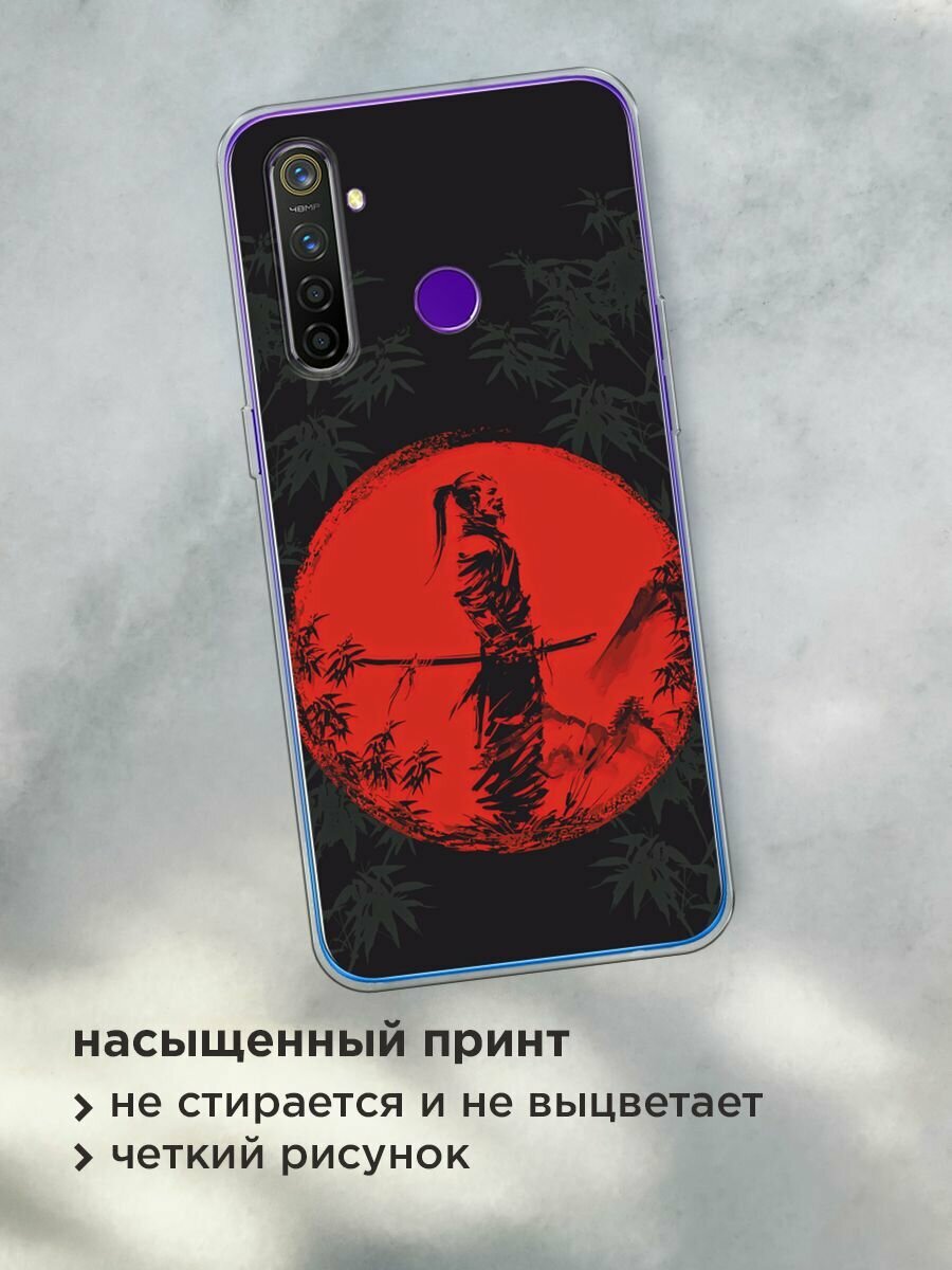 Чехол на Realme 5 Pro / Реалми 5 Про с принтом "Самурай на красном фоне" — фото 1