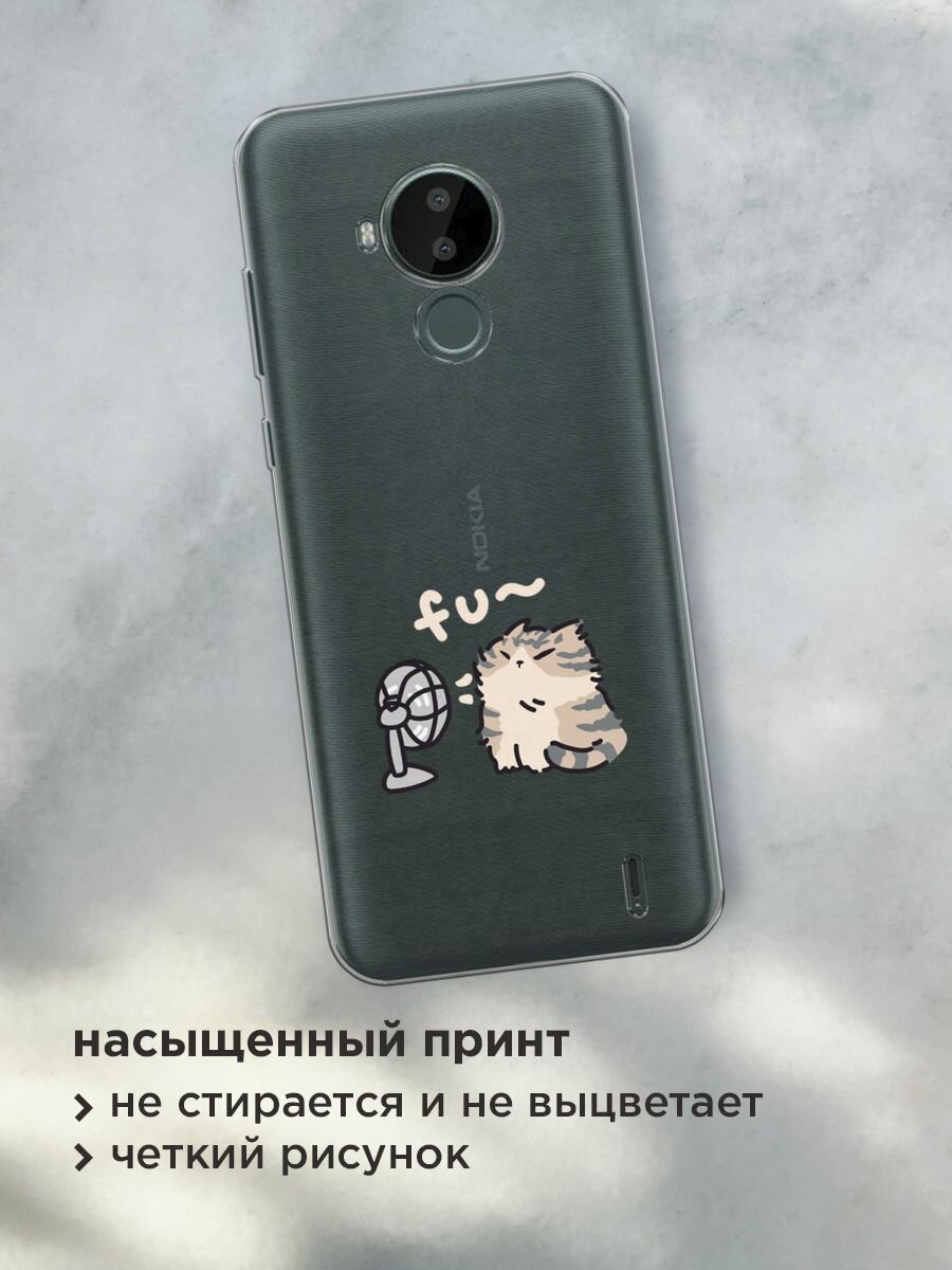 Чехол на Nokia C30 / Нокия C30 с принтом "Котик с вентилятором", прозрачный — фото 1