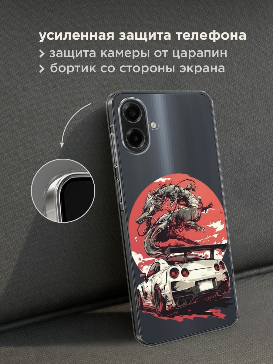 Чехол на Samsung Galaxy A07 / Самсунг А07 с принтом "Car and dragon", прозрачный — фото 1
