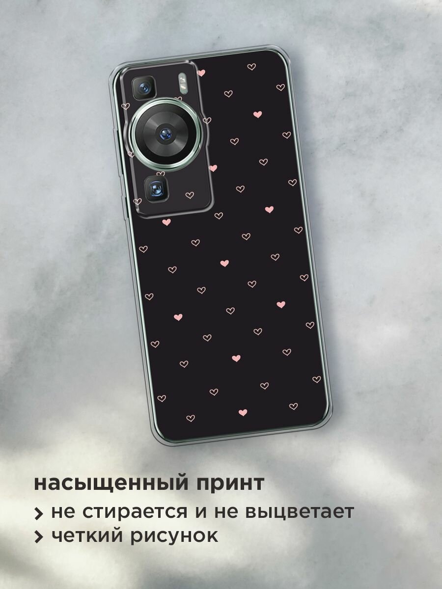 Чехол на Huawei P60/P60 Pro / Хуавей P60/P60 Про с принтом "Черный фон и сердечки" — фото 1