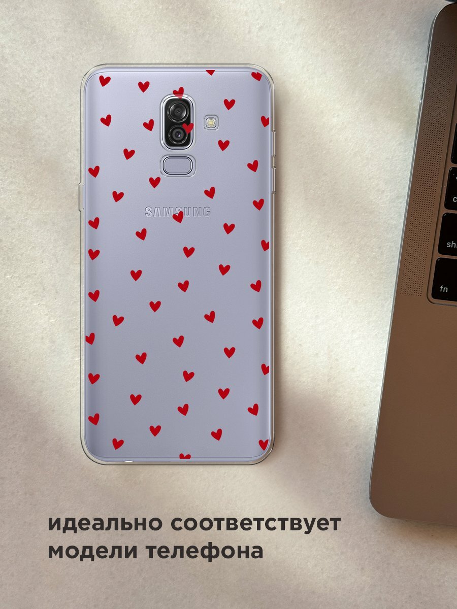 Чехол на Samsung Galaxy J8 / Самсунг Галакси Джей 8 с принтом "Red hearts", прозрачный — фото 1