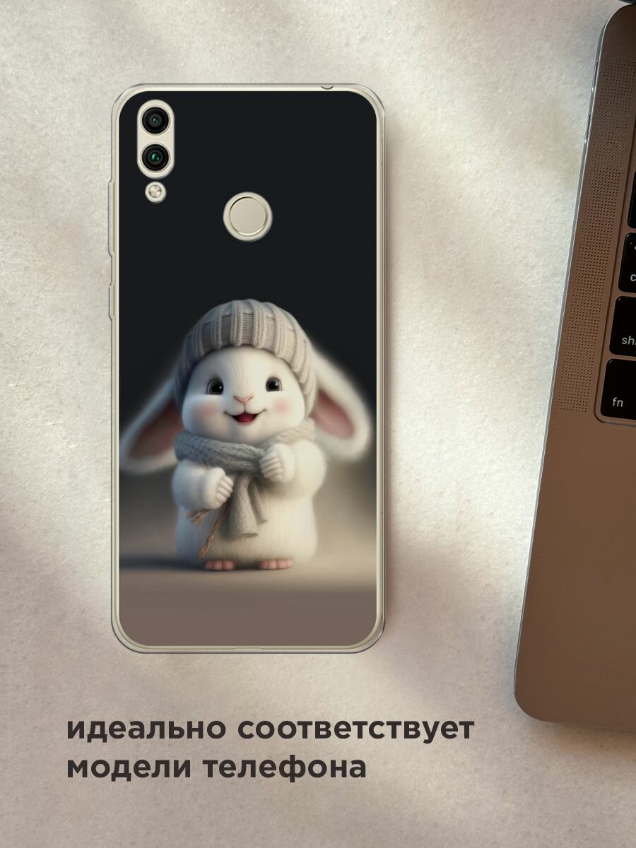 Чехол на Honor 8C / Хонор 8С с принтом "Белый крольчонок в шапке" — фото 1