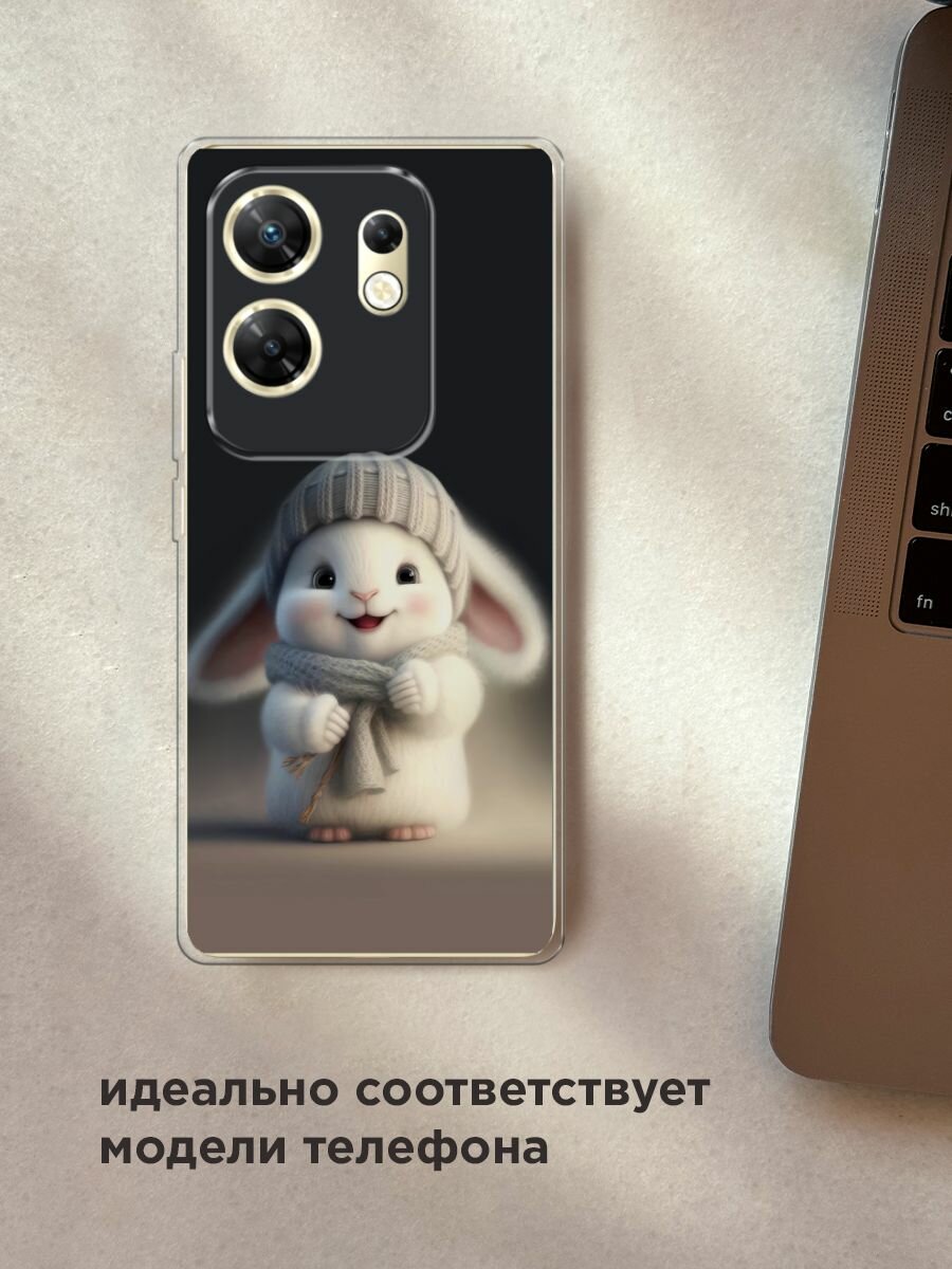 Чехол на Infinix Zero 30 4G / Инфиникс Зеро 30 4G с принтом "Белый крольчонок в шапке" — фото 1