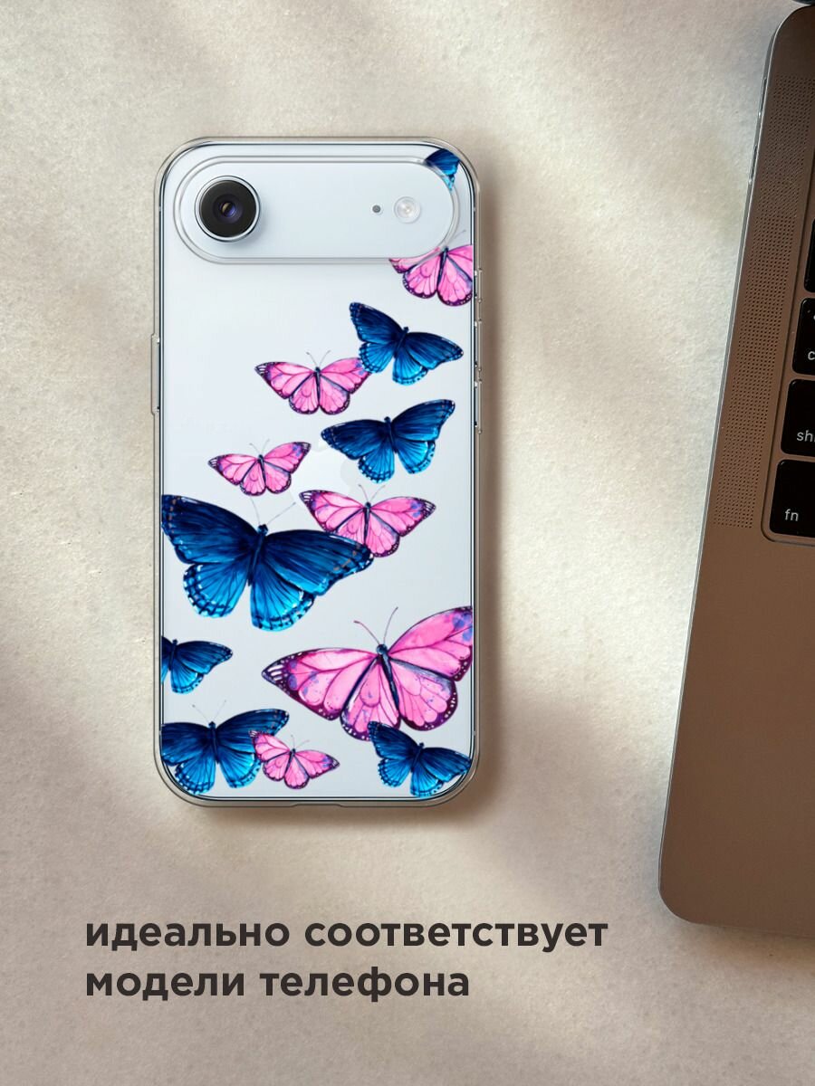 Чехол на Apple iPhone Air / Айфон Айр с принтом "Взлетающие бабочки", прозрачный — фото 1