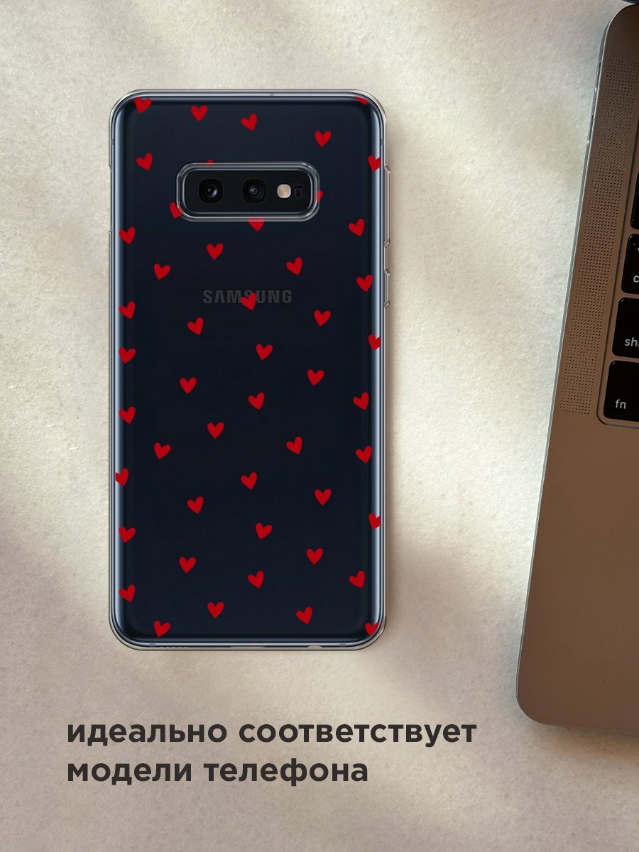 Чехол на Samsung Galaxy S10E / Самсунг Галакси S10E с принтом "Red hearts", прозрачный — фото 1