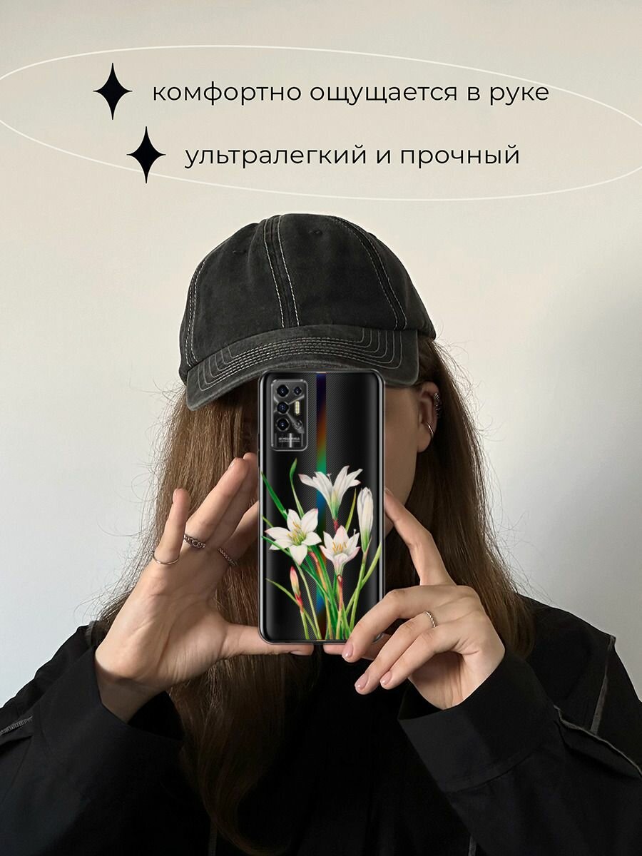 Чехол на Tecno Pova 2 / Текно Пова 2 с принтом "White lily", прозрачный — фото 1