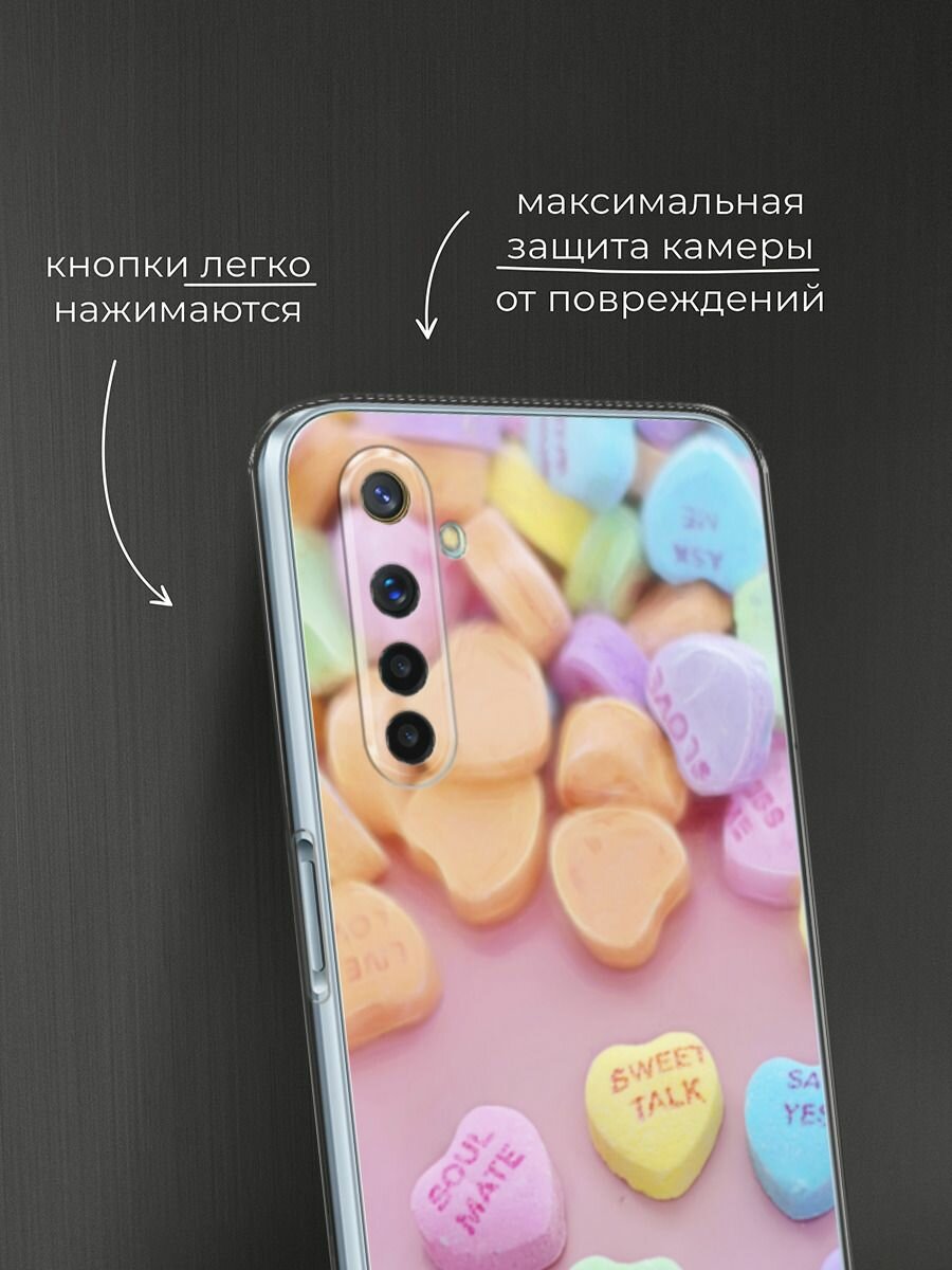 Чехол на Realme 6 / Реалми 6 с принтом "Конфетки сердечки 2" — фото 1