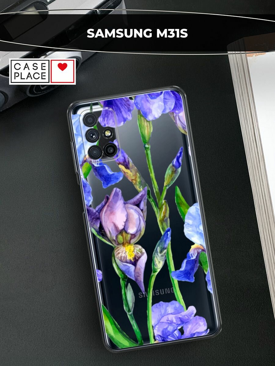 Чехол на Samsung Galaxy M31s / Самсунг Галакси M31s с принтом "Синие ирисы", прозрачный