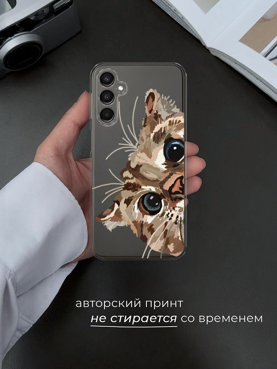 Чехол на Samsung Galaxy A24 / Самсунг Галакси A24 с принтом "Любопытный кот", прозрачный — фото 1