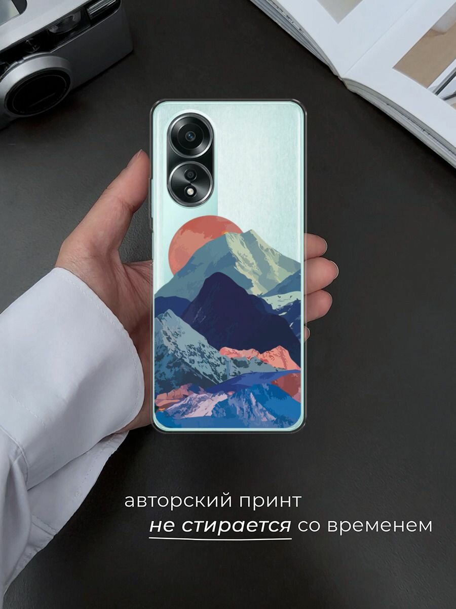 Чехол на Oppo A58 4G / Оппо A58 4G с принтом "Закат в снежных горах", прозрачный — фото 1