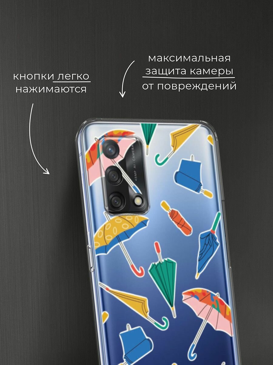 Чехол на Oppo A74 / Оппо A74 с принтом "Зонты паттерн", прозрачный — фото 1