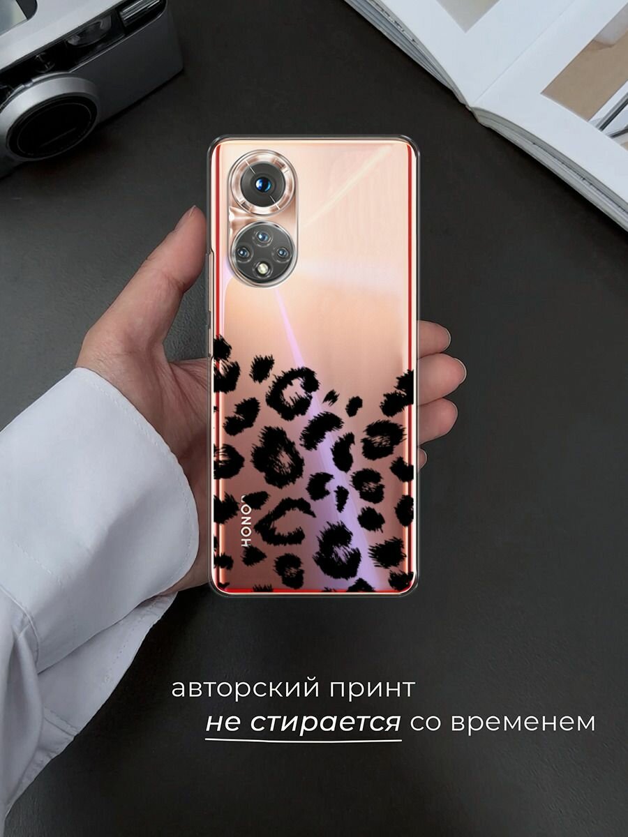 Чехол на Honor 50/Huawei Nova 9 / Хонор 50/Хуавей Нова 9 с принтом "Окрас леопарда фон черный", прозрачный — фото 1