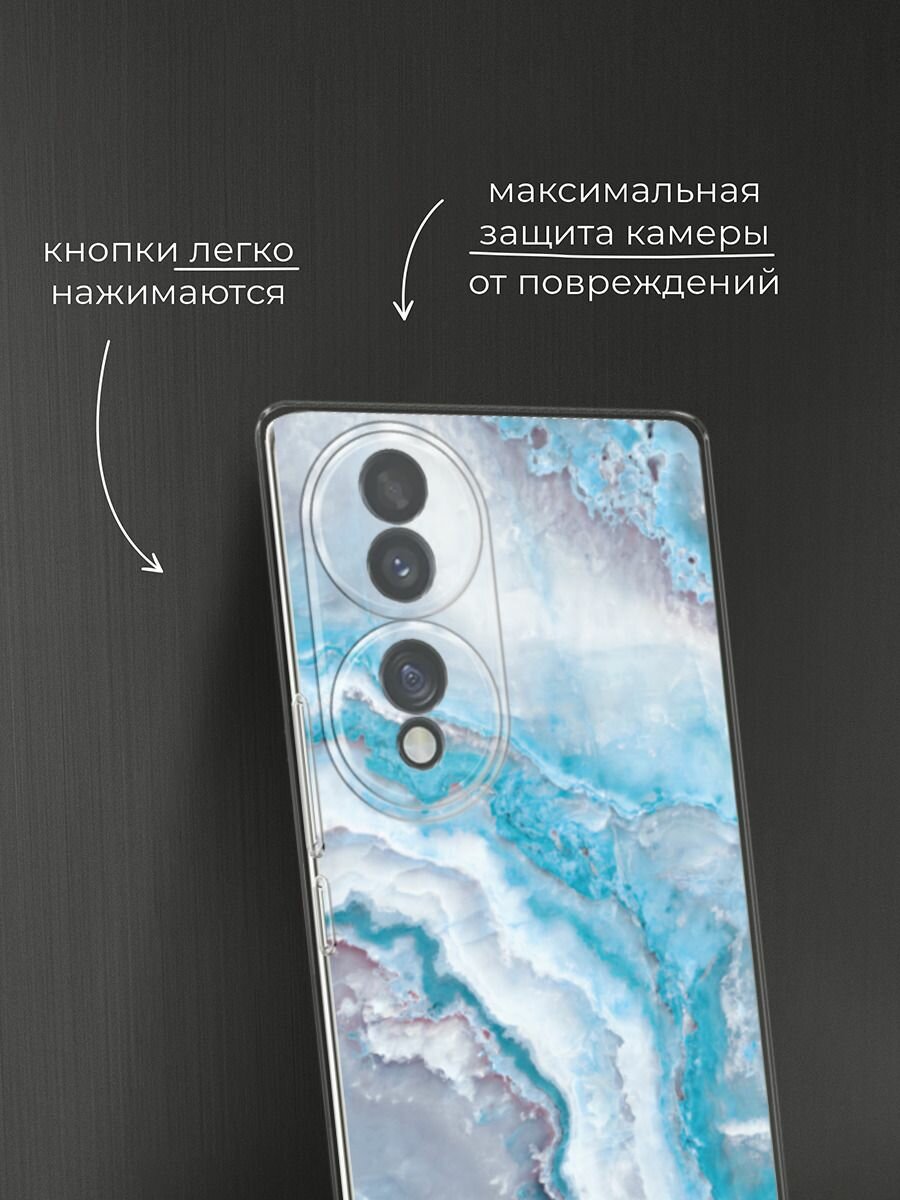Чехол на Honor 70 / Хонор 70 с принтом "Нежно-голубой мрамор" — фото 1