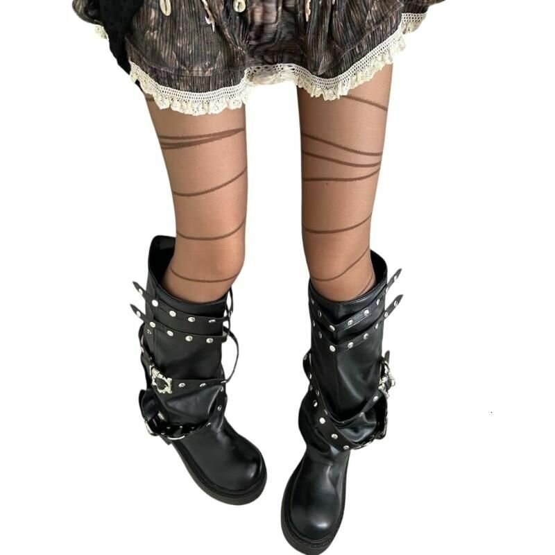 Чулки в нерегулярную полоску-кофейный