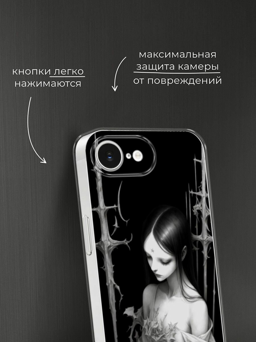 Чехол на Apple iPhone 16e/17e / Айфон 16е/17e с принтом "Грустная готическая девушка" — фото 1