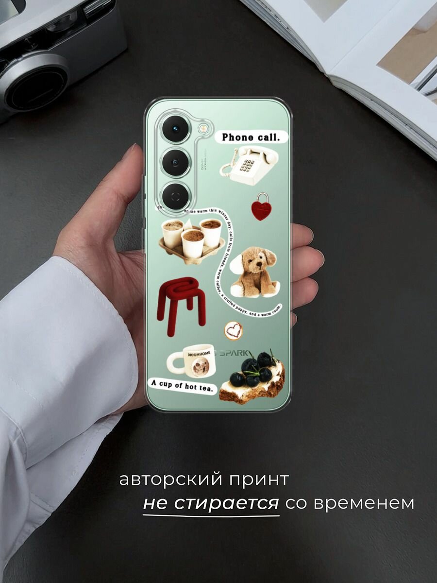 Чехол на Tecno Spark 40 Pro / Текно Спарк 40 Про с принтом "Phone call", прозрачный — фото 1