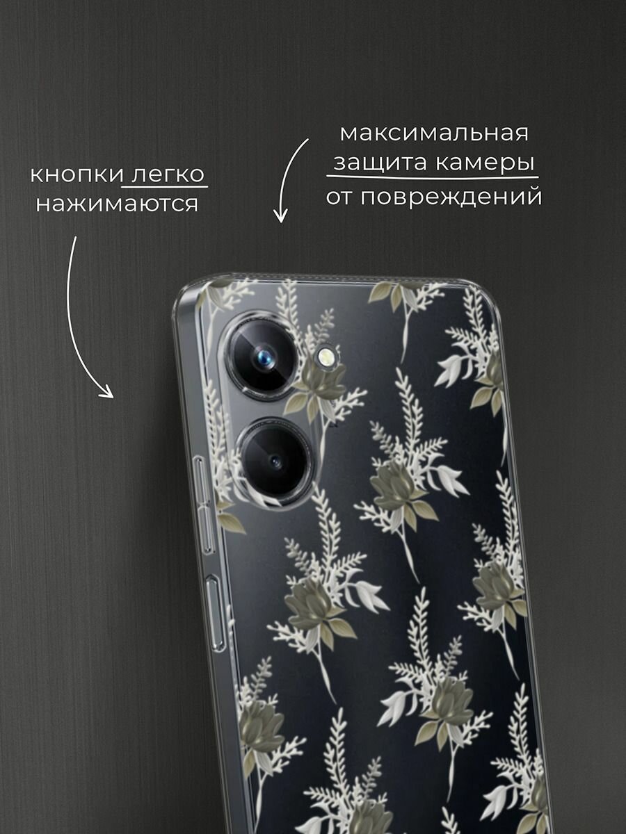 Чехол на Realme 10 Pro / Реалми 10 Про с принтом "Паттерн цветы сепия" — фото 1