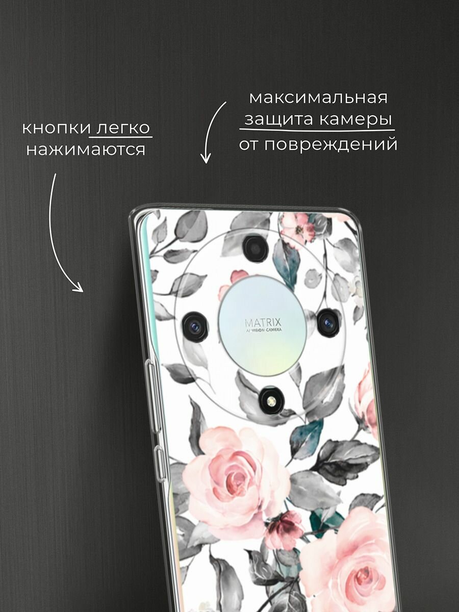 Силиконовый чехол на Honor X9A / Хонор X9A с принтом "Розы на белом" — фото 1