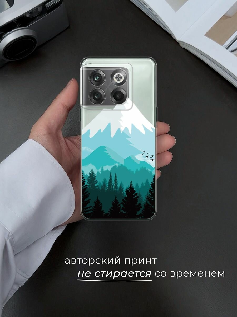 Чехол на OnePlus 10T / Ван плюс 10T с принтом "Синяя снежная гора", прозрачный — фото 1