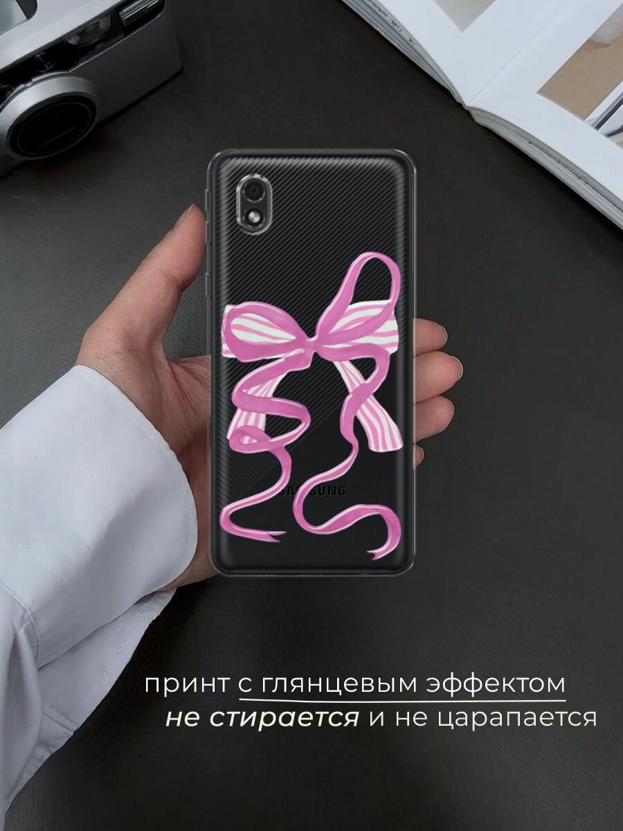Чехол на Samsung Galaxy A01 Core / Самсунг Галакси А01 Core с принтом "Полосатый розовый бант 2" — фото 1