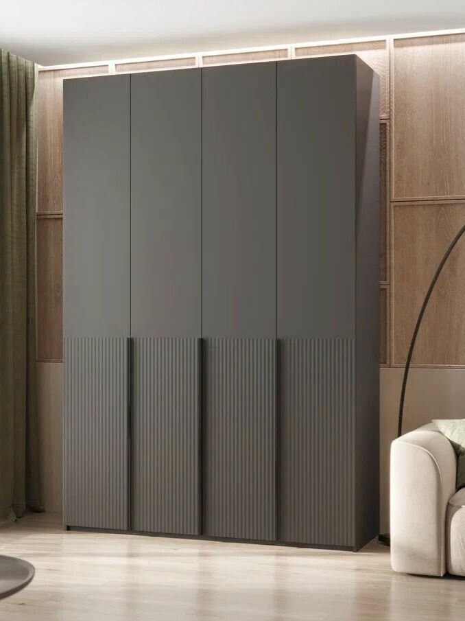 Шкаф распашной Марвэл 4-х ств. с доп. ящиками (1600) (Браш Графит, Графит)