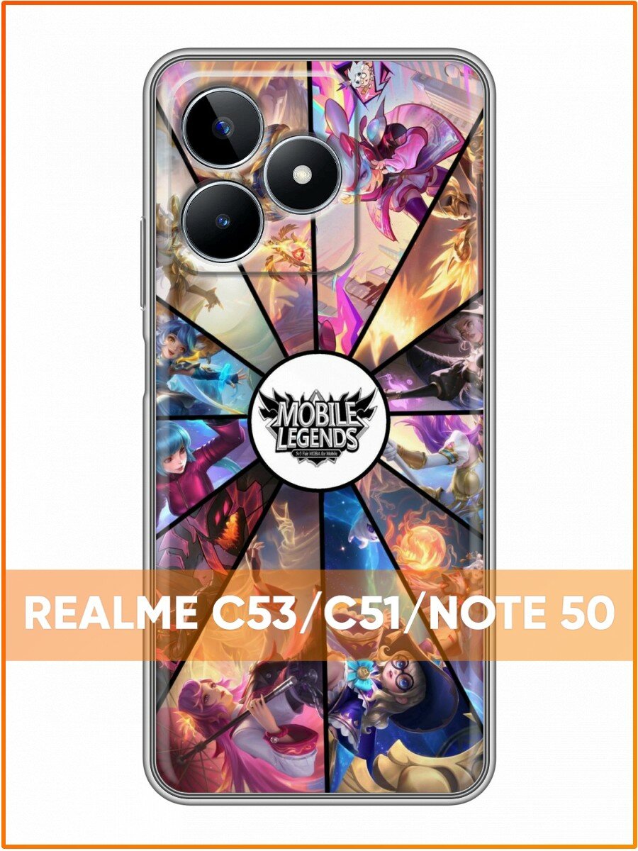 Чехол для Realme C53, C51, C51S, Note 50, Narzo N53 с принтом Mobile Legends коллаж